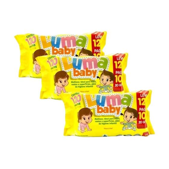 Kit 3 Pacotes de Toalhinha Umedecida Luma Baby com 120 Unidades ...