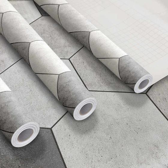 Kit 3 Papel Adesivo Vinilico Piso Lavavel Hexagono Cinza 15m - Open ...