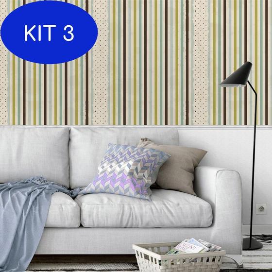 Kit 3 Papel De Parede Adesivo Listrado 0005- 1,50M X 0,58Cm - Paredes Decoradas - Papel de ...