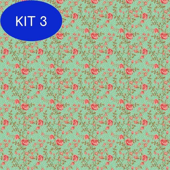Kit 3 Papel De Parede Floral Flores Rosas Vermelhas Verde Adesivo Lrp