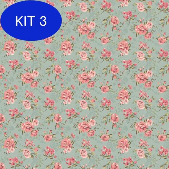 Kit 3 Papel De Parede Floral Rosas Vermelhas Fundo Verde Adesivo Lrp