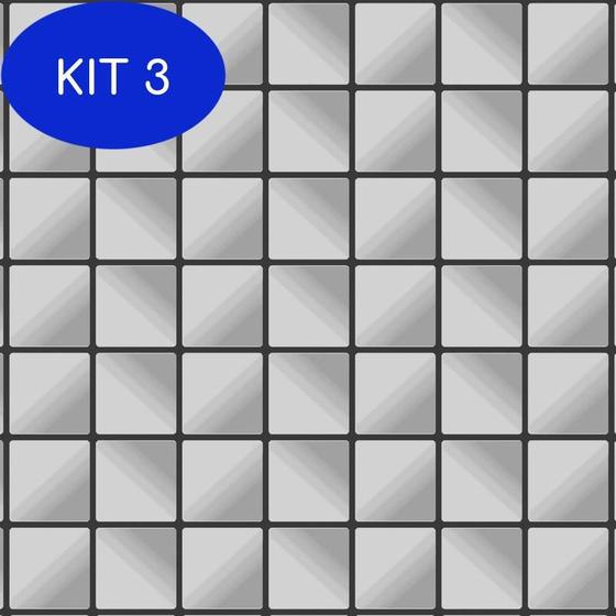 Kit 3 Papel De Parede Pastilha Cinza Prateado Autocolante Cozinha - LRP ...