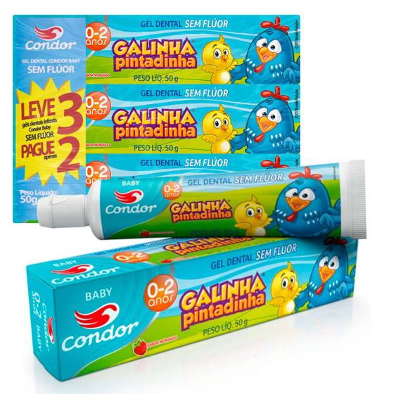 Kit 3 Pasta dente Bebe 0 a 2 anos infantil galinha pintadinha sem Flúor ...