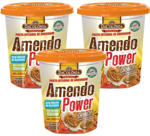 KIT - 3 Pastas De Amendoim Crunchy Amendo Power 100% Integral Dacolônia ...