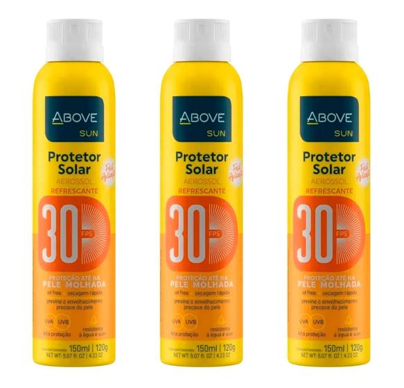 Kit 3 Pçs Protetor Filtro Solar Above Aerosol Fator 30 Fps Oil Free 150 ...
