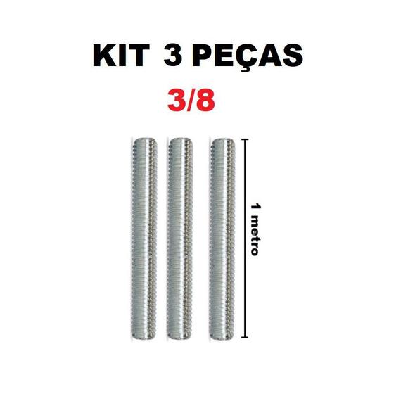 Kit 3 Peças Barra Roscada 1 Metro 3/8 Rosqueada Zincada - NEW FIX ...