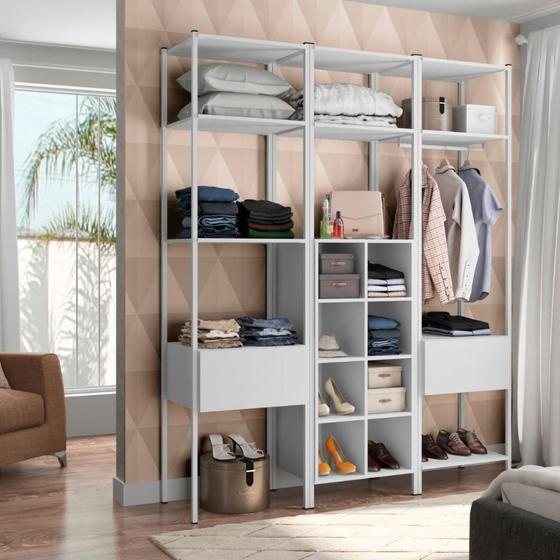 Kit 3 Peças Closet Modular Casal Multiuso Guarda Roupa Gavetas e Nichos ...