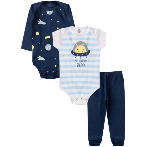 Kit 3 peças Roupa Bebê Body e Mijão com punhos, menino e menina Suedine ...