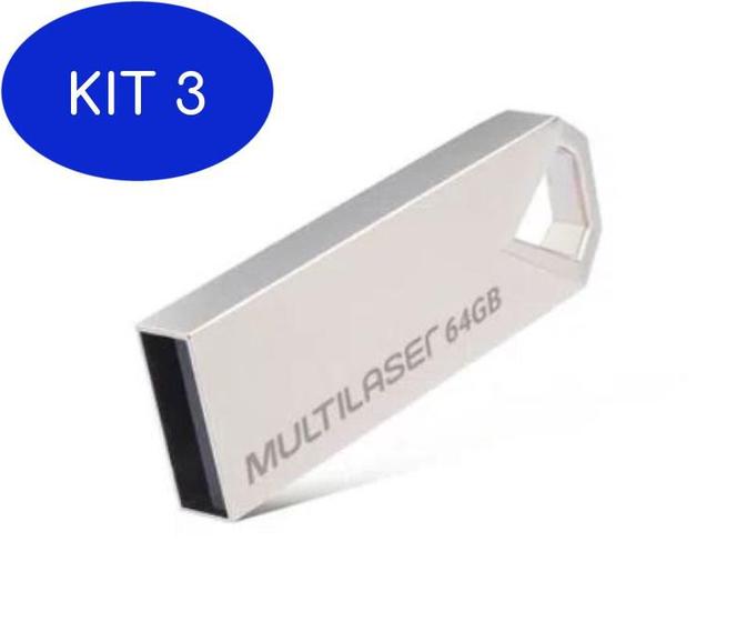Kit 3 Pendrive Multilaser Diamond Metálico 64Gb Pd852 - Pen Drive ...