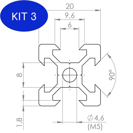 Kit 3 Perfil Estrutural Alumínio V-Slot 20X20 Openbuilds 3D - Forseti ...