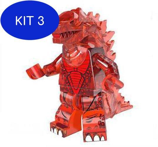 Kit 3 Personagem Godzilla Red Bonecos Blocos De Montar - Mega Block ...
