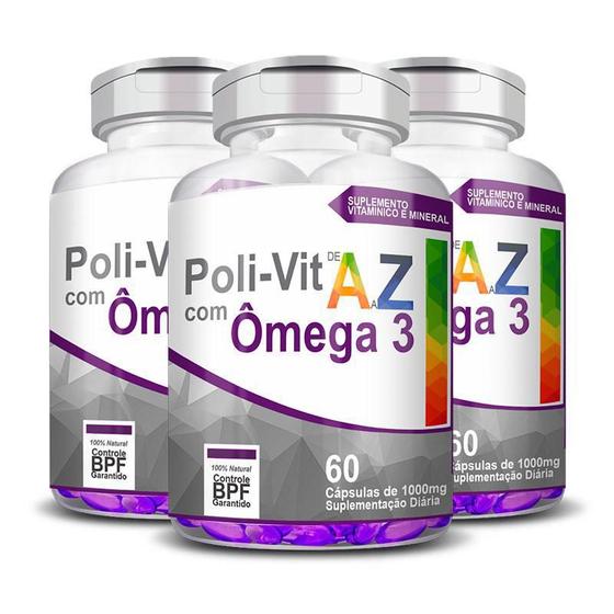 Kit 3 Poli-Vit Az Omega 1000Mg 60 Cápsulas - 4 Elementos - Ômega 3, 6 ...