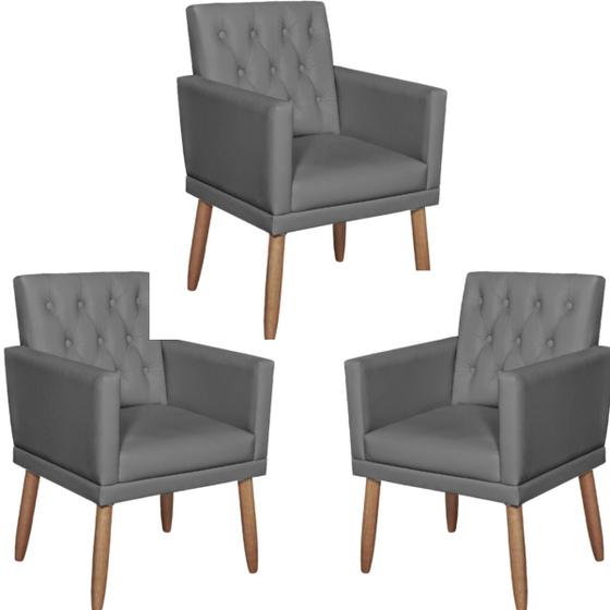 Kit 3 Poltronas Capitone material sintético para Escritório Sala de ...