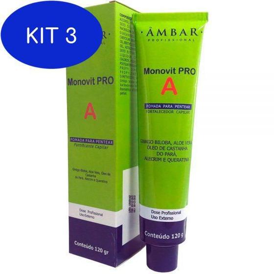 Kit 3 Pomada Monovit Pro A Eimina frizz protetor e anti-térmico - Ambar ...