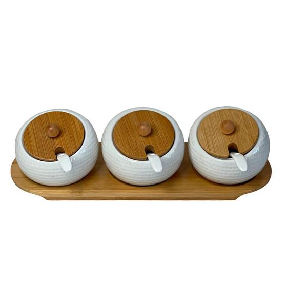 Kit 3 Porta Condimento Colher Cerâmica Bandeja e Tampa Bambu - UNIK ...