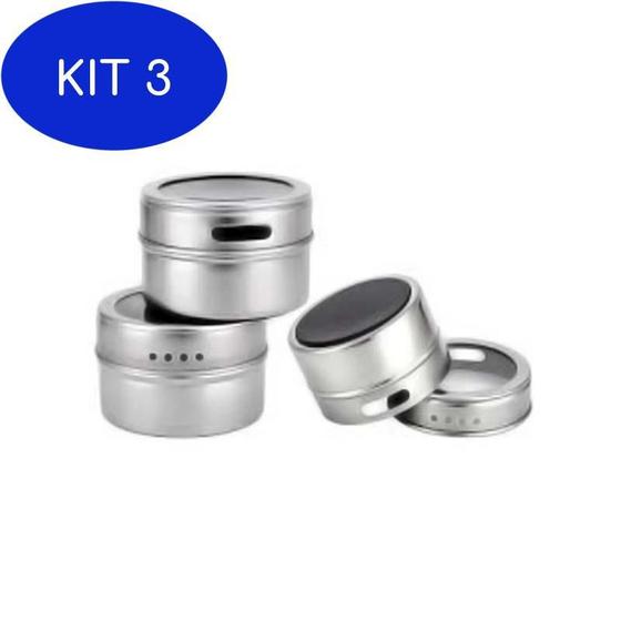 Kit 3 Porta Condimento Tempero 3 Pts Inox Magnético Imã Geladeira ...