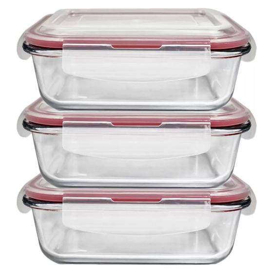 Kit 3 Pote Hermético Vidro Retangular Marmita 640ml Sortido - Quality House - Pote - Magazine Luiza
