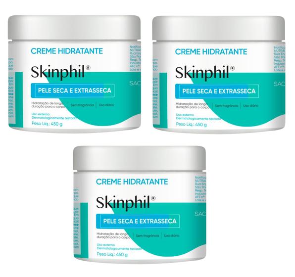 Kit 3 Potes Creme Hidratante Skinphil pele seca e extra seca Cimed 450g ...