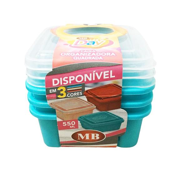 Kit 3 Potes de Plásticos Quadrado com Tampa 550ml Cores MB - MB ...