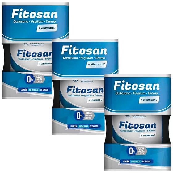 Kit 3 Potes Fitosan Quitosana Psyllium Cromo Original Suplemento ...