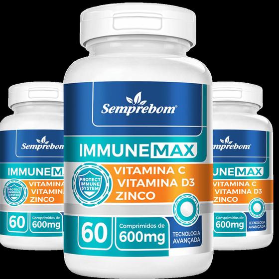 Kit 3 Potes Immune Max Vitamina C D3 e Zinco 600mg 60 Comprimidos ...