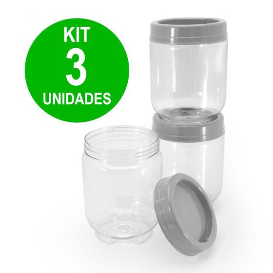 Kit 3 Potes Organizadores 380ml Cores Escuras Gira e Trava Plasútil ...