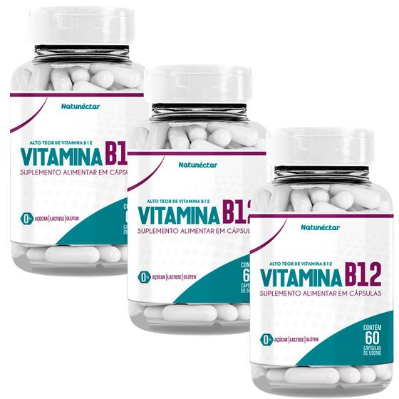 Kit 3 Potes Vitamina B12 Cianocobalamina Cobalamina 9,94 Mcg Suplemento ...