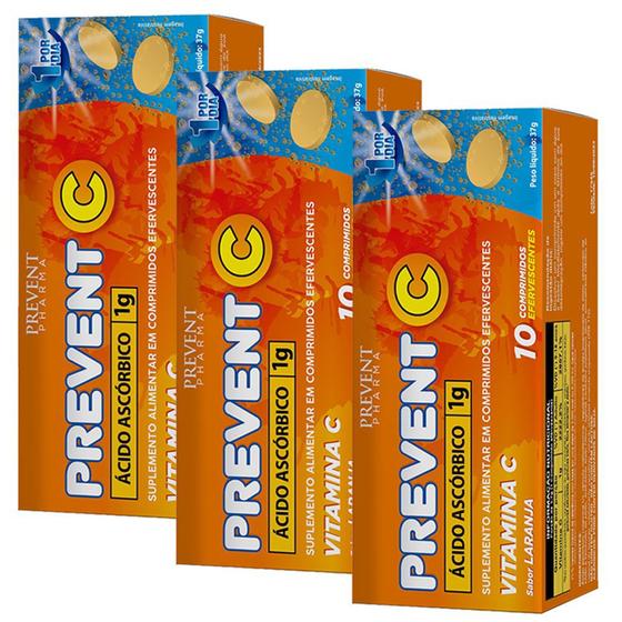 Kit 3 Prevent Vitamina C 1g Efervescente 10 Comprimidos Sabor Laranja ...