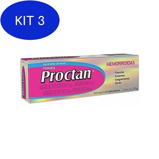 Kit 3 Proctan Pomada 25G Uso Adulto - Creme/ Pomada para Assadura ...
