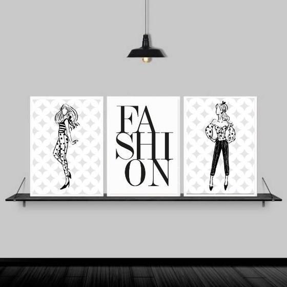 Kit 3 Quadros Moda Feminina Fashion 45X34Cm Com Vidro Branca - Quadros ...