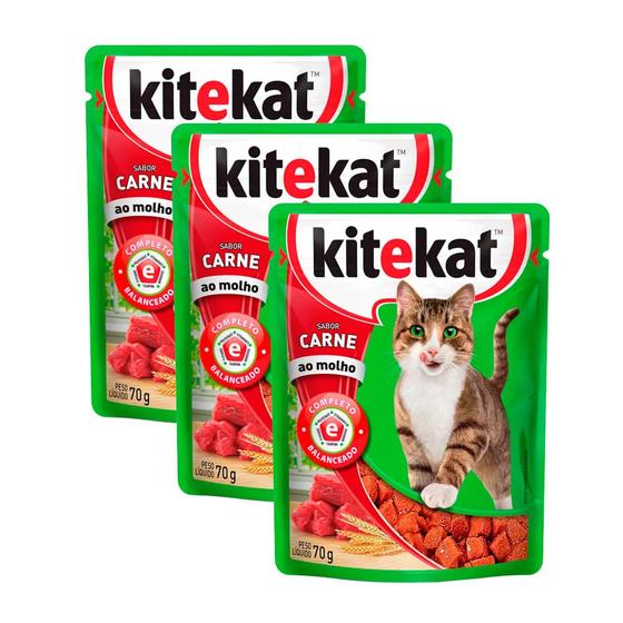 Kit 3 Ração Úmida para Gatos KiteKat Adulto Sabor Carne ao Molho em ...