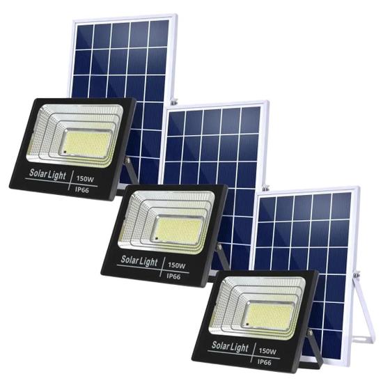 Kit 3 Refletores Solar 150W Prova Dágua Resistente Led Iluminação ...