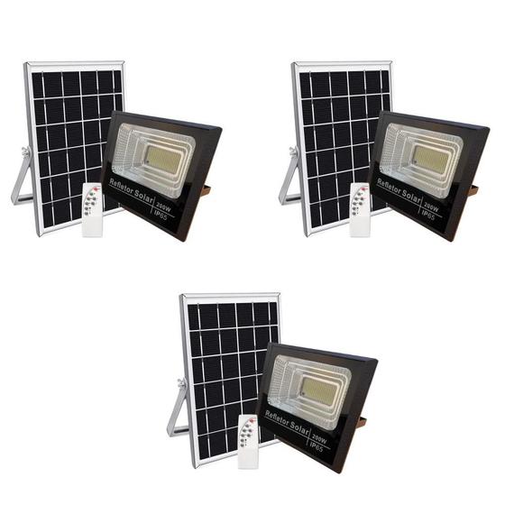 Kit 3 Refletores Solar 200W Holofote Branco Frio Área Externa ...