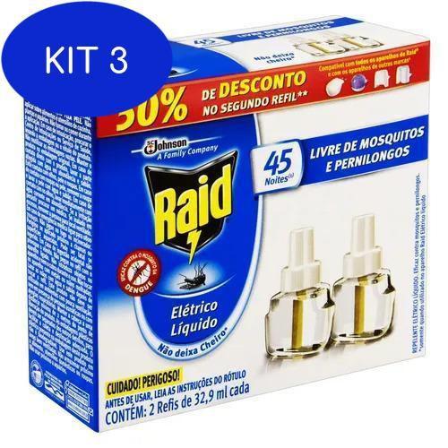 Kit 3 Repelente Raid Elétrico Líquido Sem Cheiro 45 Noites - Repelente ...