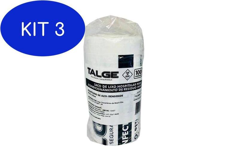 Kit 3 Saco de Lixo hospitalar para Resíduo Infectante 30 litros - Talge ...
