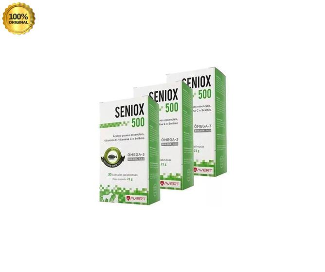 Kit 3 Seniox 500 mg Suplemento Alimentar para Cães e Gatos 90 Cápsulas ...