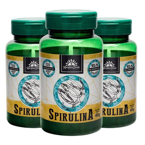 Kit 3 Suplemento Alimentar Spirulina Pura Alga 400mg Kampo de Ervas 360 comprimidos - Spirulina ...