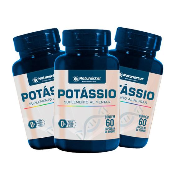 Kit 3 Suplemento Potassio Quelato Pote 60 Capsulas de 500mg Natunectar ...