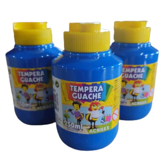 Kit 3 Tinta Tempera Guache Escolar Azul 250ml Acrilex - Tinta Guache ...