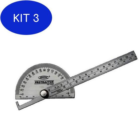 Kit 3 Transferidor de graus ângulos inox 180 graus com regua ...