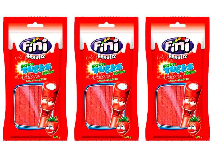 Kit 3 Tubes Ácido Morango Azedinho Cítrico Tubinhos Fini 80g - Bala de ...