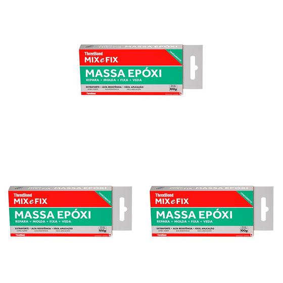 Kit 3 Und Massa Epóxi Three Bond Mix E Fix Extra Forte Resistente 100g ...