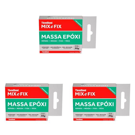 Kit 3 Und Massa Epóxi Three Bond Mix E Fix Extra Forte Resistente 50g ...