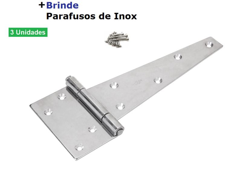 Kit 3 unidades Dobradiça Inox Leme triangulo Reforçada 100x200 mm ...