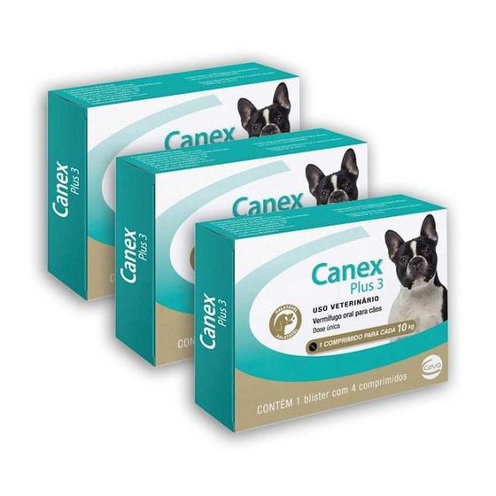 Kit 3 Unidades Vermífugo Canex Plus 3 p/ Cães (10kg) 4 Comprimidos ...