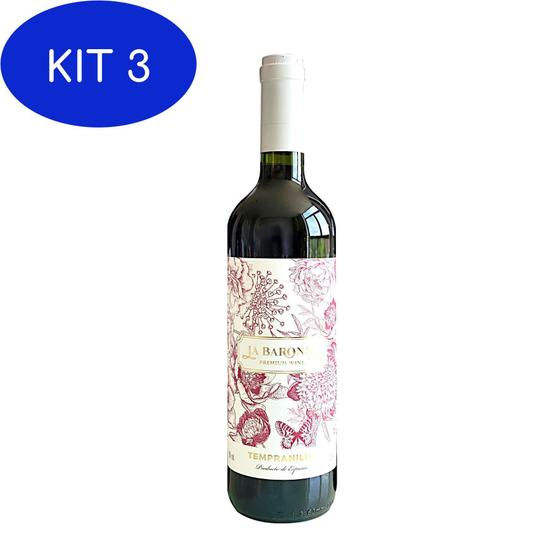 Kit 3 Vinho Tinto Espanhol Espanha Tempranillo La Baronne 750 Ml ...