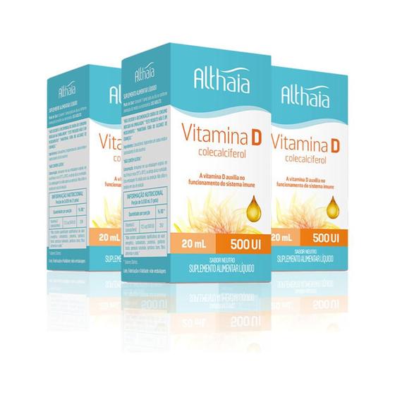 Kit 3 Vitamina D3 Colecalciferol 500ui Althaia 20 ml - Vitaminas A-Z ...