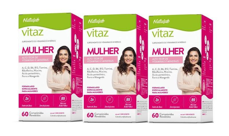 Kit 3 Vitaz AZ Mulher 60 Capsulas Natulab Imunidade Energia ...