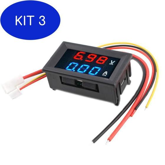 Kit 3 Voltímetro Amperímetro Digital Led Dc 0 A 100V 10A P/ Fontes - Mj ...