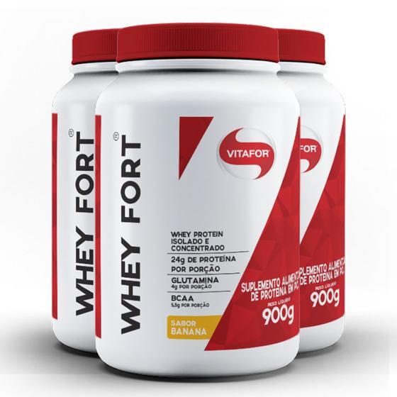 Kit 3 Whey Fort Vitafor 900g Banana - Whey Protein - Magazine Luiza